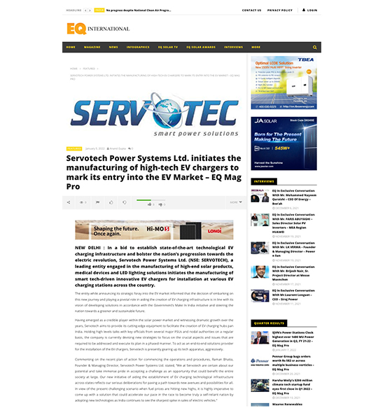 Best Solar, UVC, LED, EV Charger solutions | Servotech Power Systems Ltd.