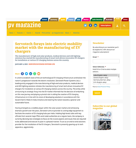 Best Solar, UVC, LED, EV Charger solutions | Servotech Power Systems Ltd.